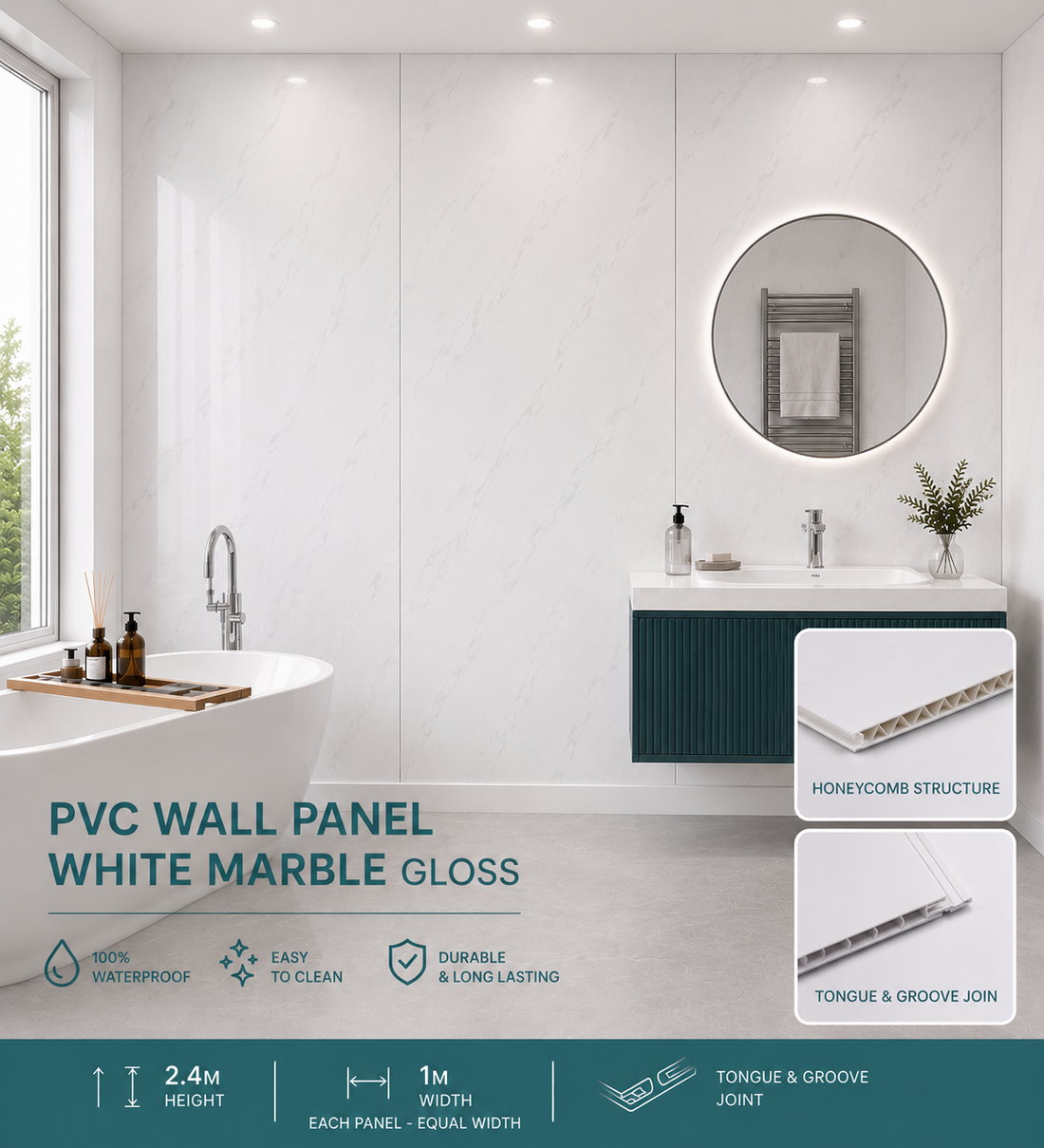 White Gloss PVC Panels for Small Bathrooms | PanelDeals